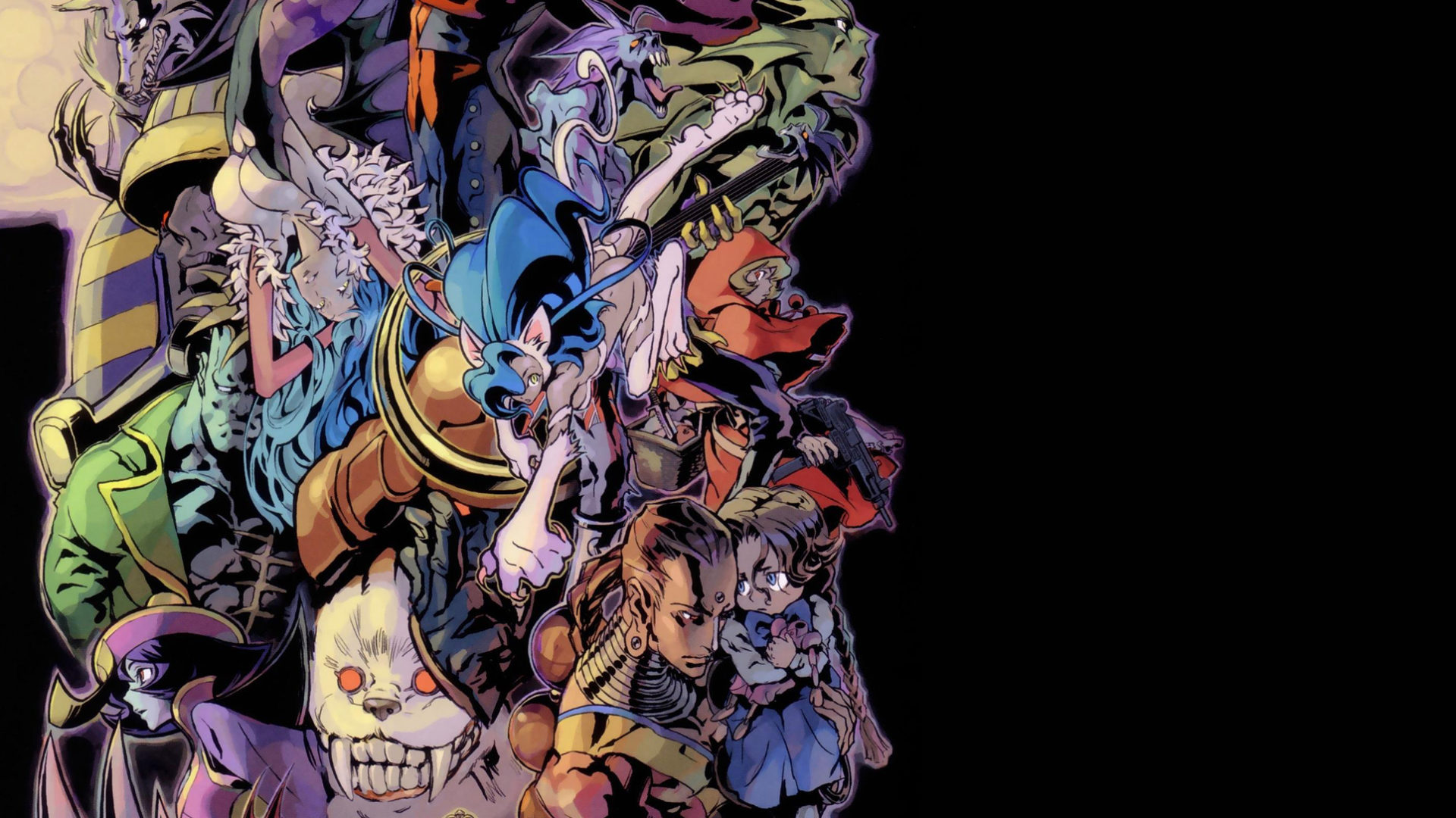 Darkstalkers - Morrigan & Lilith Version 2 Wallpaper - Cat with Monocle
